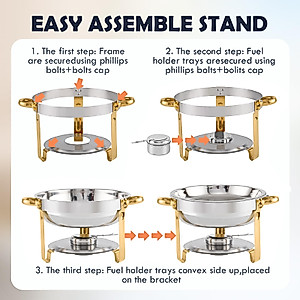 Gold Chafing Dish Buffet Set 5QT 4Packs, Stainless Steel Round Chafers with Glass Viewing Lid & Lid Holder, Buffet Servers and Warmers Set for Dinner, Parties, Wedding, Camping