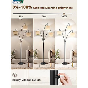 LEDIARY 3 Light Arc Floor Lamp, 82.7" Modern Black Floor Lamp for Living Room, 2400LM Tall Standing Lamp, Mid Century Tree Floor Lamp for Bedroom Office, 3 LED Bulbs Included