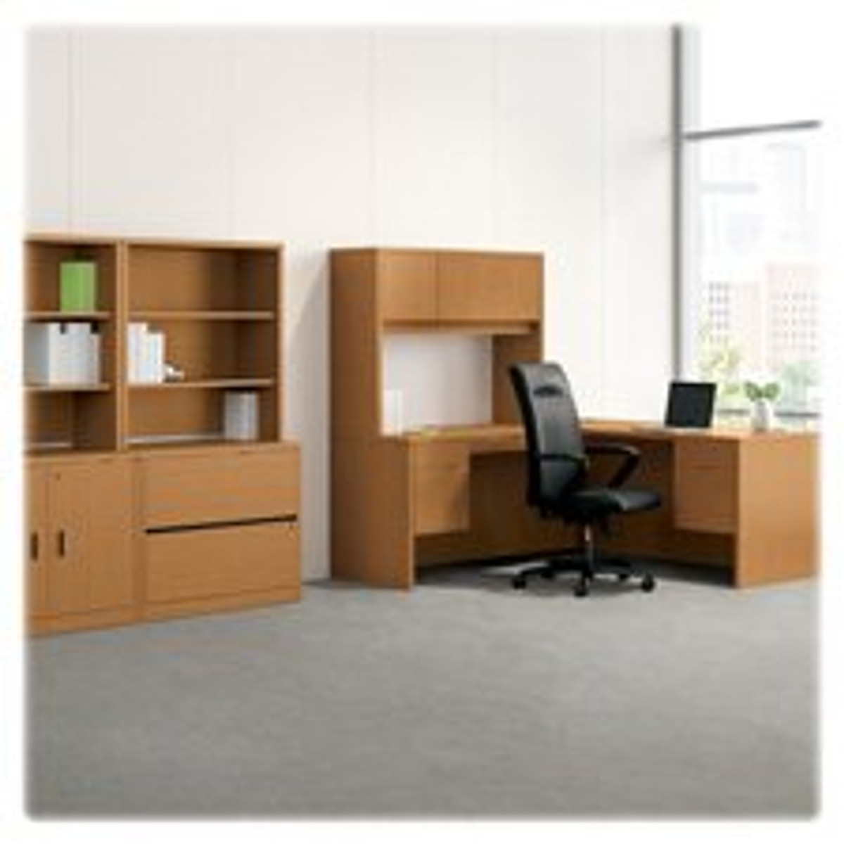 HON 10500 Series Laminate Desk Ensembles-Bookcase Hutch, 36"x14-5/8"x37-1/8", Harvest