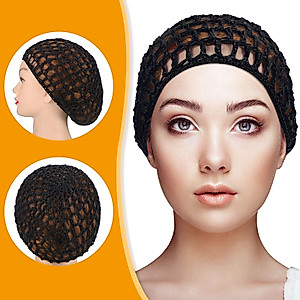 Geyoga 4 Pieces Mesh Crochet Hair Net Rayon Knit Snood Hat Thick Short Women Hairnet Snoods Cover Ornament for Sleeping (Black)