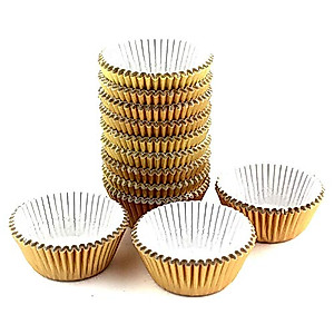 Eoonfirst Mini Foil Metallic Cupcake Liners Christmas Days Muffin Paper Baking Cups 300 Pcs (Gold)