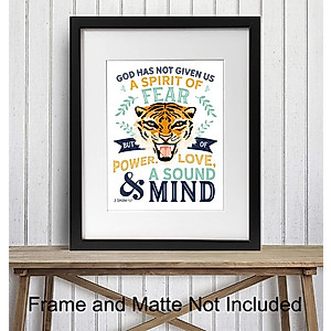 Motivational Inspirational Quote Religious Bible Verse Wall Art - Christian Scripture Tiger Wall Decor for Home, Sunday School, Kids, Boys Bedroom, Living Room, Church - Jungle Animal Catholic Gifts