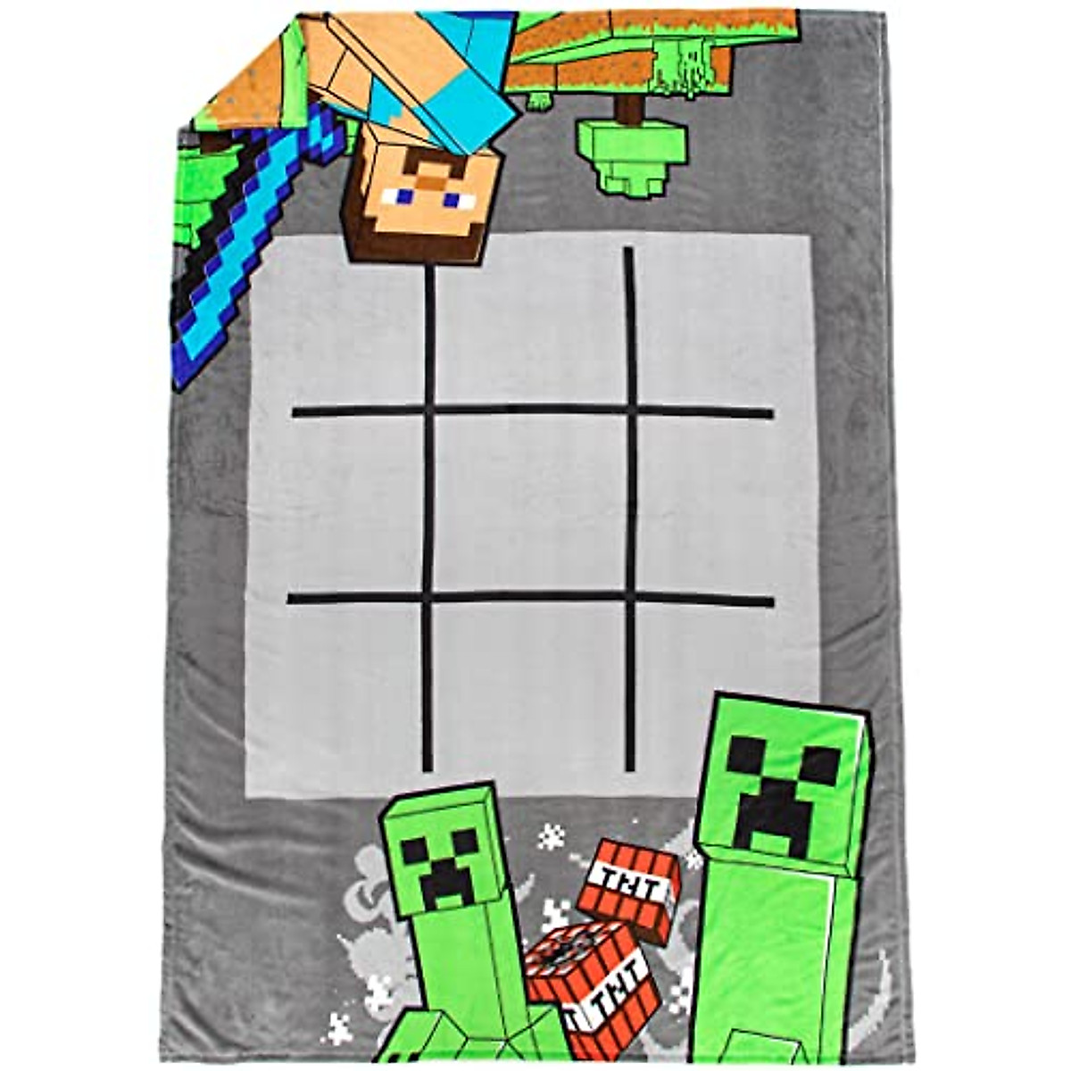 Minecraft Tic Tac Toe Game Blanket - 3 Piece Set Includes Plush Blanket, 10 Pieces, & Storage Bag (Official Minecraft Product)