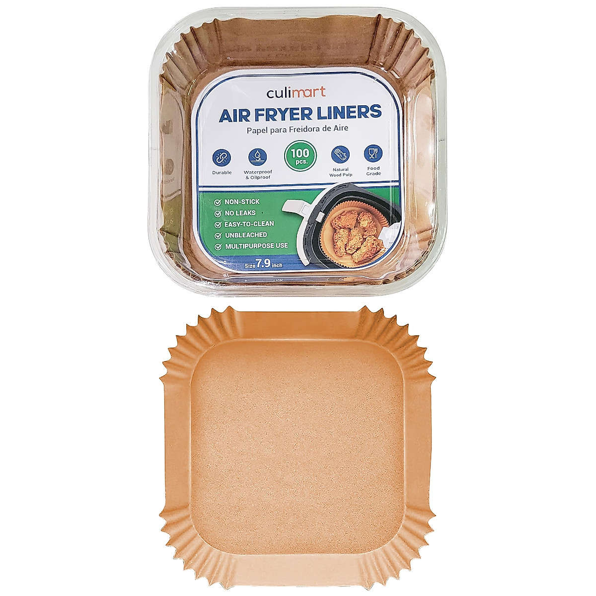 Culimart Premium Air Fryer Liners Disposable Paper Square 100 PCS Non-Stick Airfryer Parchment Sheets, Oil-Proof, Waterproof,fits 5 6 7 8 9 QT Basket Accessories Microwave Oven Liners