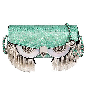 Designer Purse Owl Glitter Purse Beaded Fringe Crossbody Bags for Women Chain Shoulder Bag MC-1028GN
