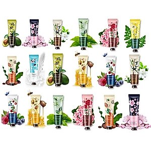 18 Pack Natural Plant Fragrance Hand Cream for Dry Hands, Moisturizing Hand Care Cream Travel Gift Set With Natural Shea Butter And Aloe For Men And Women, Travel Size Hand Lotion, Body Moisturizer Bulk Christmas Gifts (30ml)