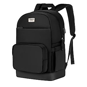 MOSISO 15.6-16 inch 20L Laptop Backpack for Women Men with USB Charging Port&Luggage Strap&Front Raised Pocket, Travel Business Polyester Anti-Theft Daypack, Black
