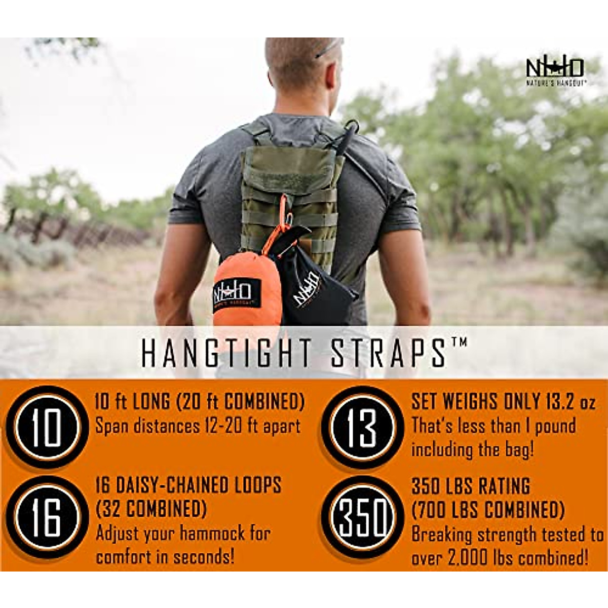 Hammock Straps for Trees with 2 Carabiners - 10 FT Tree Swing Strap - 700+ LBS Heavy Duty 32 Loops & No Stretch Camping Hammock Tree Straps - 20 FT Combined Tree Swing Hanging Kit - Natures Hangout
