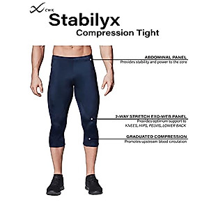 CW-X Men's Stabilyx Joint Support 3/4 Compression Tight, True Navy, Medium