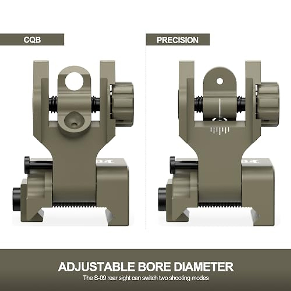 Feyachi Flip Up Rear Front and Iron Sights Best Backup fits Picatinny & Weaver Rails (Sand)