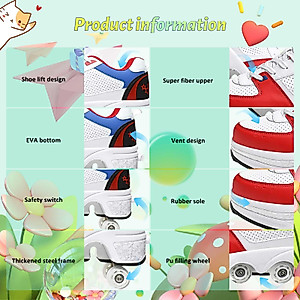 Casual Roller Skates for Girls Women, Adjustable Deformation Skates for Boys Men, Outdoor Sports Roller Skates with 4 Wheels Can Be Hidden, Perfect Skating Beginners Gift