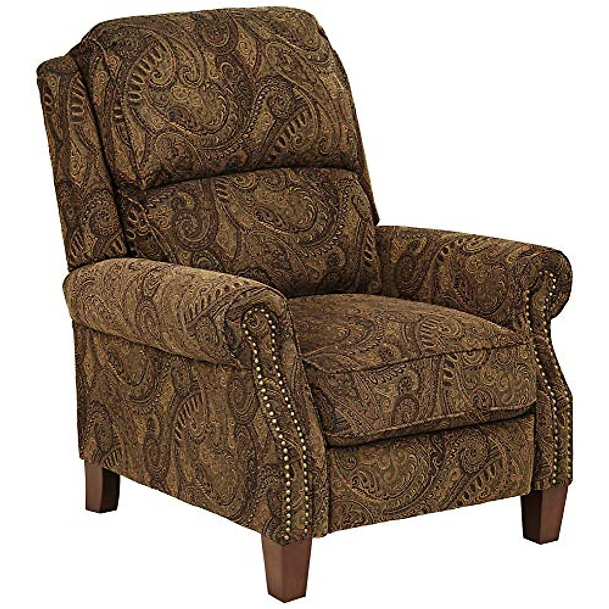Kensington Hill Beaumont Warm Brown Paisley Patterned Recliner Chair Traditional Armchair Comfortable Push Manual Reclining Footrest Adjustable for Bedroom Living Room Reading Home Relax Office