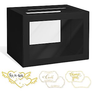 LIKAJON 1 Pack Black Card Box for Party, Transparent Gift Cards Receiving Box Wedding Card Box Money Box for Birthday, Bridal or Baby Showers, Retirement, Anniversary, Graduation, Raffle Ticket Box