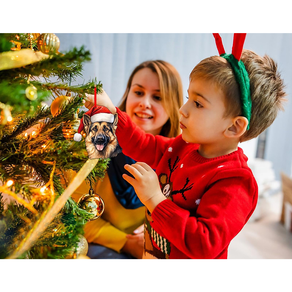 D24TIME German Shepherd Christmas Ornament-German Shepherd Ornament for Christmas Tree Decorations Acrylic German Shepherd Gifts for Women German Shepherd Dog Lovers Car Home Office Hanging Decor