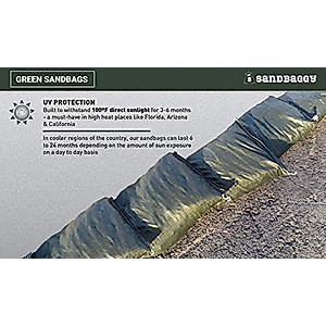 Sandbaggy - Empty Poly Sandbags W/UV Protection - Size: 14" x 26" - Color: Green - Military Grade (50 Bags)