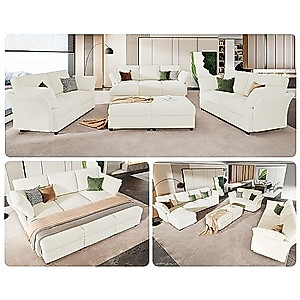 VanAcc Sectional Couch 6 Seats, Modular Sectional Sofa U Shaped sectional with Ottomans, Reversible Sofa Couch for Living Room, Offwhite Bouclé