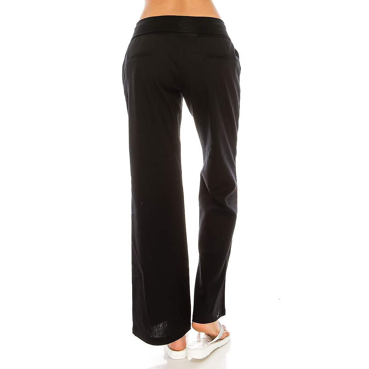 Poplooks Women's Comfy Fold Over Linen Pants (XX-Large, Black)