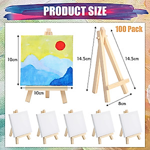 Fuutreo 200 Pcs Mini Canvas and Easel Set 100 Pcs Mini Canvas with 100 Pcs Wooden Easels Mini Stretched Canvas for Painting Canvas Painting Kit for Acrylic Pouring Oil Paint Water Color(4 x 4 Inch)