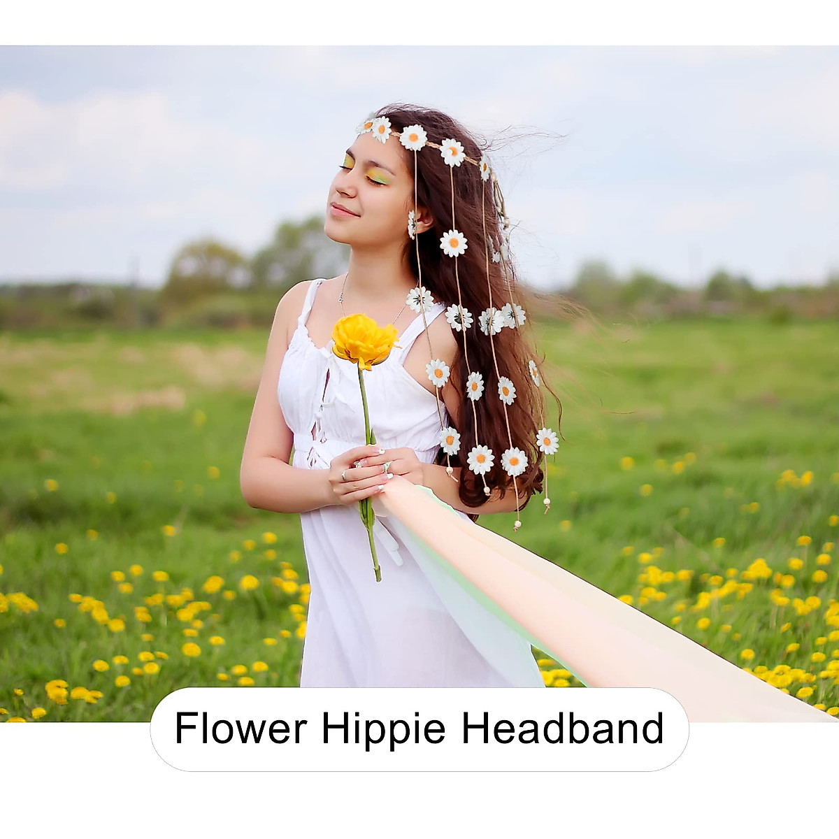 AWAYTR Sunflower Headband Women Hippie Headwear Bohomia Feather Rope Crown Headdres for girls (Sunflower)