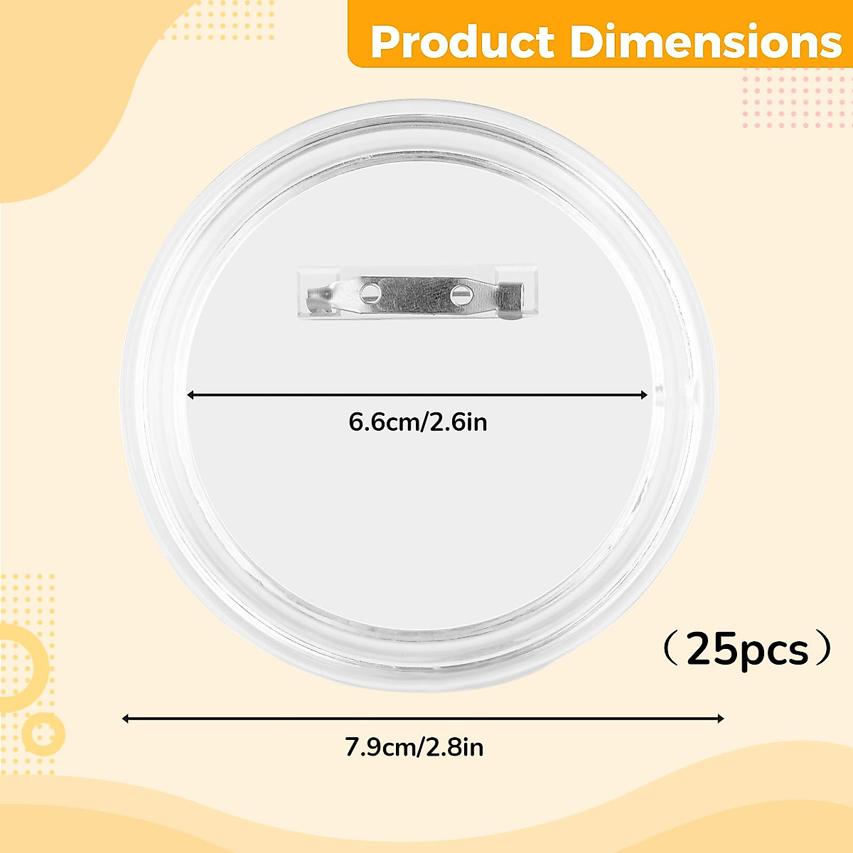 Anjetan 25 Pcs Button Badges with Pins, 3.15" Clear Button Badges, Acrylic Badge Makers for Craft Supplies, Blank Picture Button Badges Kit, Round Photo Buttons for DIY Projects