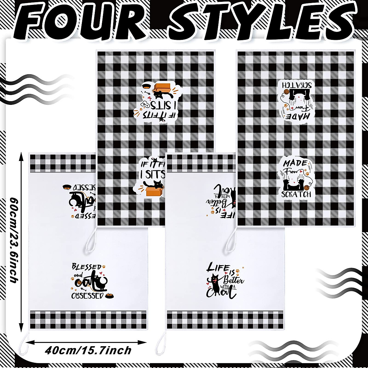 4 Pcs Black Cat Kitchen Towels Funny Dish Towel Decorative Cat Hand Towels Cute Cat Tea Towels Housewarming Gifts for Cat Lover Cat Kitchen Decor