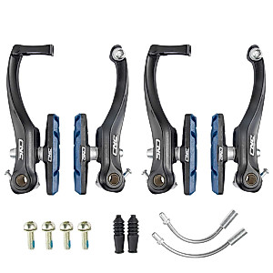 CNC V Brake Set, Bicycle Linear Pull V Brakes for Front/Rear Wheel,V Brake with Lever and Cable， Long Arm 110mm, Blue Black