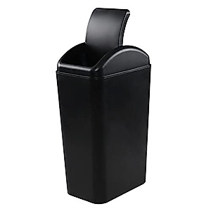 Waikhomes 3.5 Gallons Plastic Trash Can with Swing Lid, Slim Garbage Bin, Black, 1 Pack