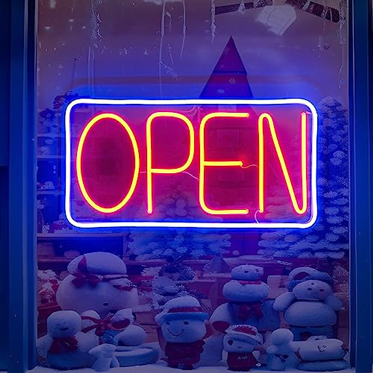 KANAYA 20 Inch Open Sign, LED Open Signs for Business Dimmable, Bright Neon Open Sign Window Storefront for Restaurant Hotel Salon Bar Cafe Office, Power Adapter Included (Red&Blue/Horizontal)
