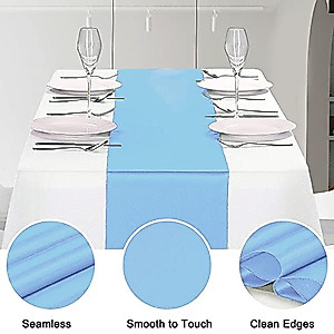 Sunfiy 12 Pack Satin Table Runner 12 x 108 Inch Baby Blue Long Table Cloth Satin Table Runners for Wedding Banquet Graduations Birthday Party Decoration