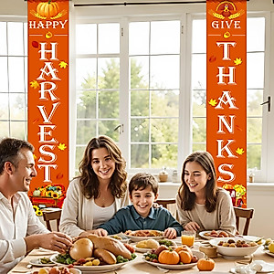 Unibday Thanksgiving Door Banner, Thanksgiving Porch Banners, Autumn Harvest Door Banner for Thanks Harvest, Welcome Fall Home Decor Thanksgiving Hanging Banners - Fall Decorations For Home
