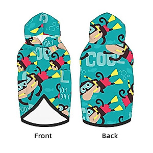 Large Dog Hoodie Monkey-Diving-Enjoy-Holiday Pet Clothes Sweater with Hat Soft Cat Outfit Coat Small