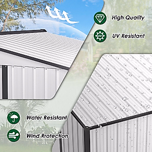 Patiomore 4x6 FT Outdoor Storage Shed Double Sloping Roof Garden Shed, Metal Shed Kit with Double Doorknobs and Air Vents Galvanized Metal Storage Shed with Sliding Door, White