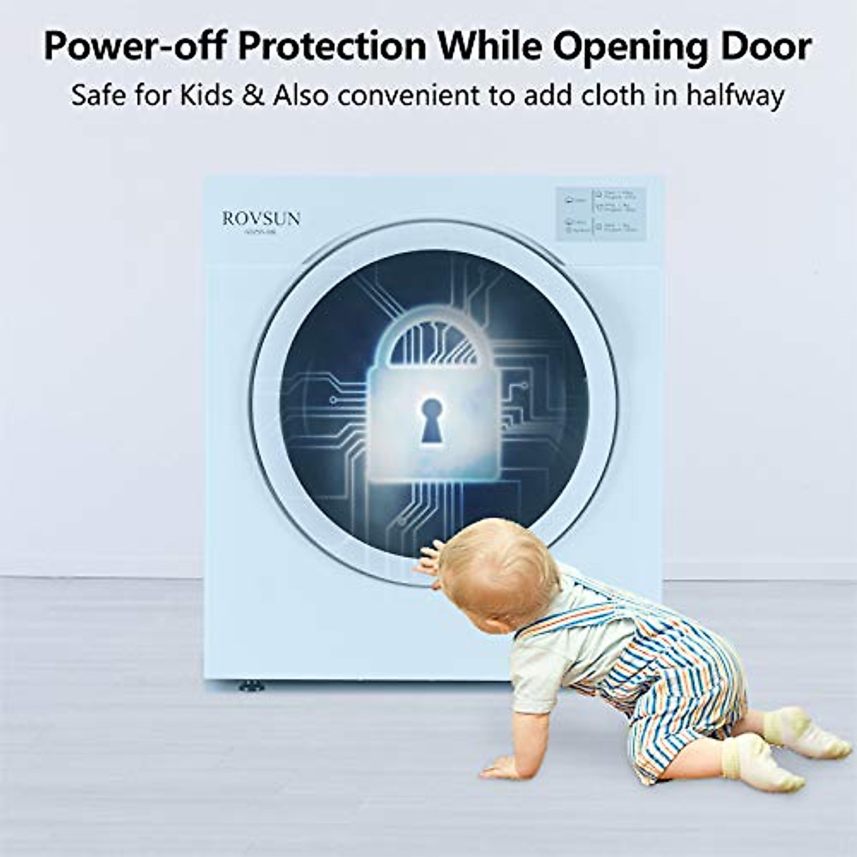 ROVSUN 13LBS Portable Clothes Dryer, 3.2 Cu. Ft Tumble Laundry Dryer Machine with Stainless Steel Tub, Easy Control Knob, 7 Drying Modes-1500W, White