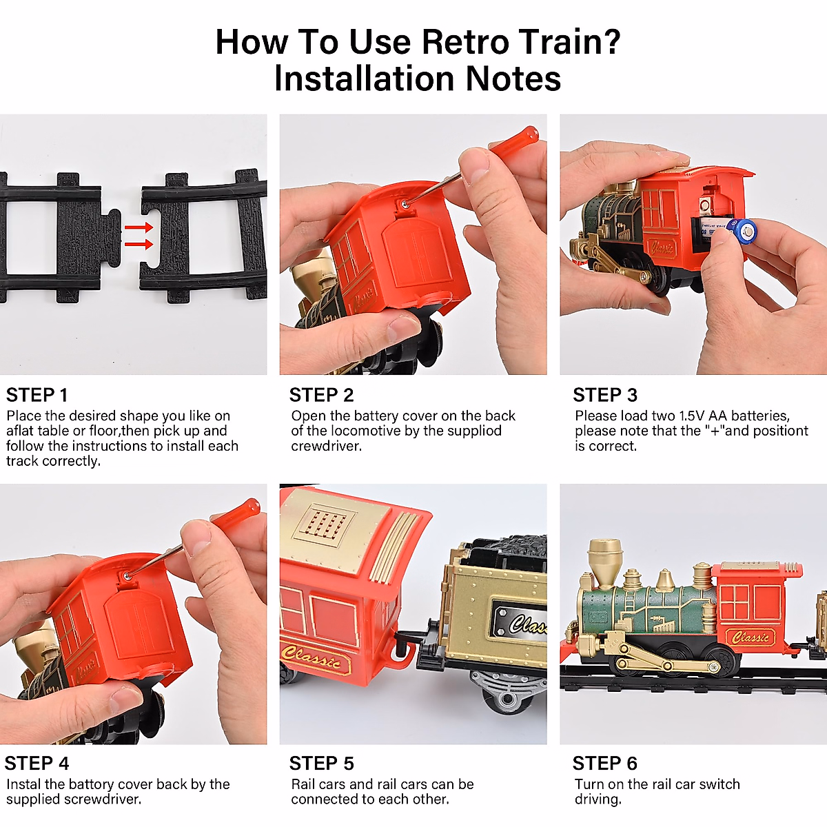 Train Set - Christmas Train Toys, Battery-Powered Locomotive Engine with Sound and Lights, Cargo Cars & 10 Tracks, Toy Train Sets for Boys Age 3 4 5 6