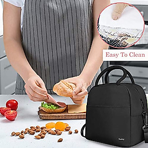 Naukay Large Lunch Bag Insulated Lunch Box for Women and Men, Light Durable Tote Bag with Adjustable Shoulder Strap for Office Work School Picnic Hiking Beach Fishing-(Black)
