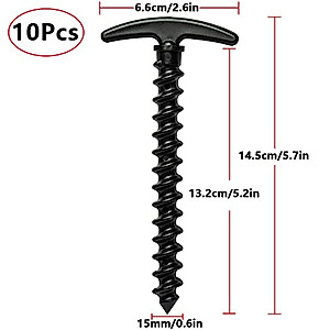 Tent Stakes 10 Pack Ground Anchors Tent Pegs,5.7in T Shape Spiral Ground Stakes,Camping Stakes for Tent Tarps Canopy Camping Hiking