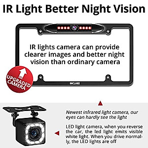 License Plate Backup Camera, Ultra HD Back up Camera with 8 Upgraded IR Night Vision Lights, 170° Wide View Angle Waterproof Shockproof Rear View Camera for Universal Cars, SUV, Trucks, RV and More