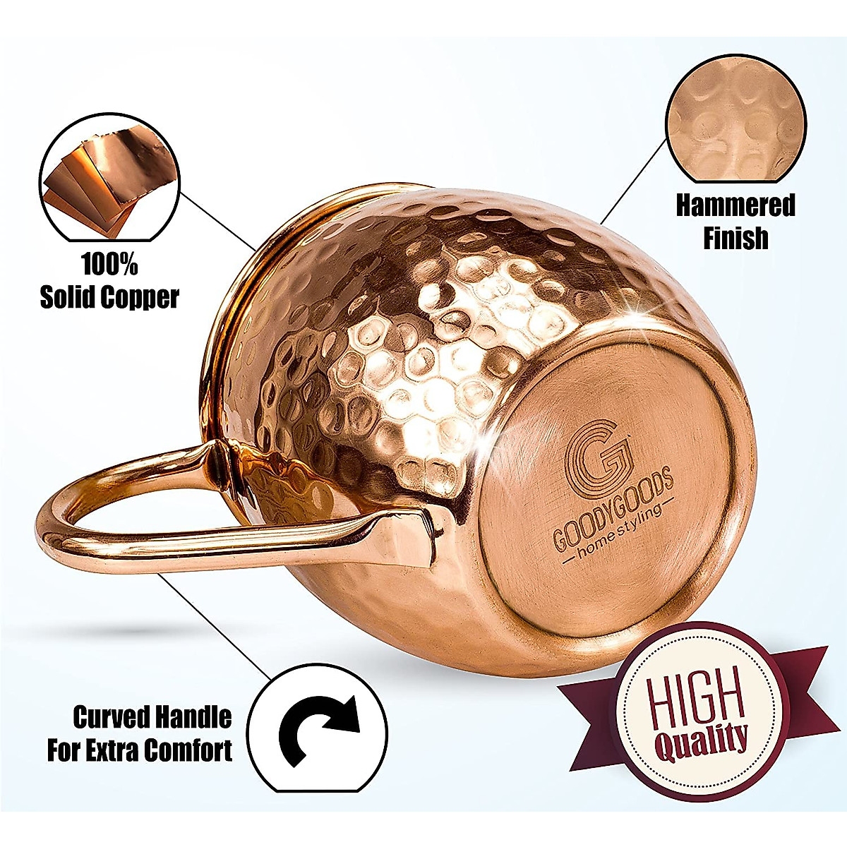 G GOODYGOODS Moscow Mule Copper Mugs: Make Any Drink Taste Much Better! 100% Pure Solid Copper His & Hers Gift Set- 2 Hammered 16 OZ Copper Cups 2 Unique Straws, Jigger & Recipe Booklet!