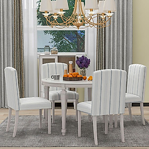 Bellemave Dining Table Set for 4, 5 Piece Round Kitchen Table and Chairs, Solid Wood Round Table with 4 Upholstered Chairs for Dining Room, Dinette, Breakfast Nook, White