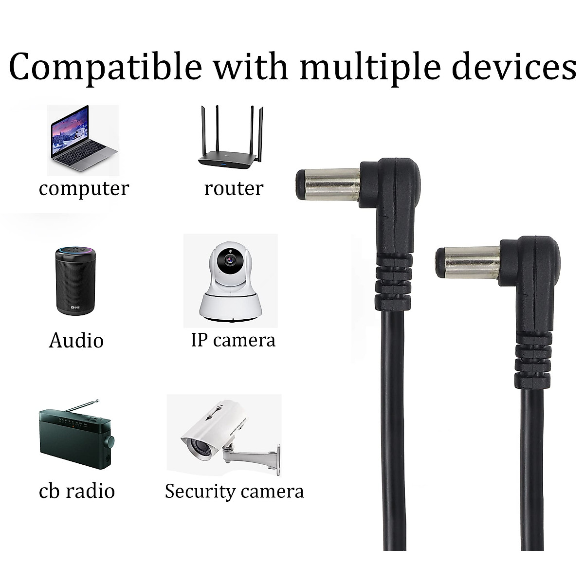 HCFeng Double Elbow DC 5.5mm x 2.1mm Cable DC 5.5mm x 2.1mm 90 Degree Right Angle Male to Male Power Adapter Cable for CCTV Surveillance Security Camera LED Strip DVR (22 AWG)[2 Pack/ 5ft]