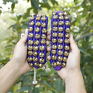 Art Of Creation Kathak Ghungroo Anklet pair Classical Dancing 60 Bells Musical Instrument Bharatnatyam (Blue Paded 3 Line)