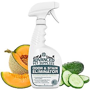 Advanced Pet Supplies Odor & Stain Eliminator - Cat Urine & Dog Pee Cleaner Solution - Carpet & Fabric Pet Cleaning Essentials - Pet Pee Enzyme Deodorizer & Stain Remover with Cucumber Melon Scent, 32oz Spray