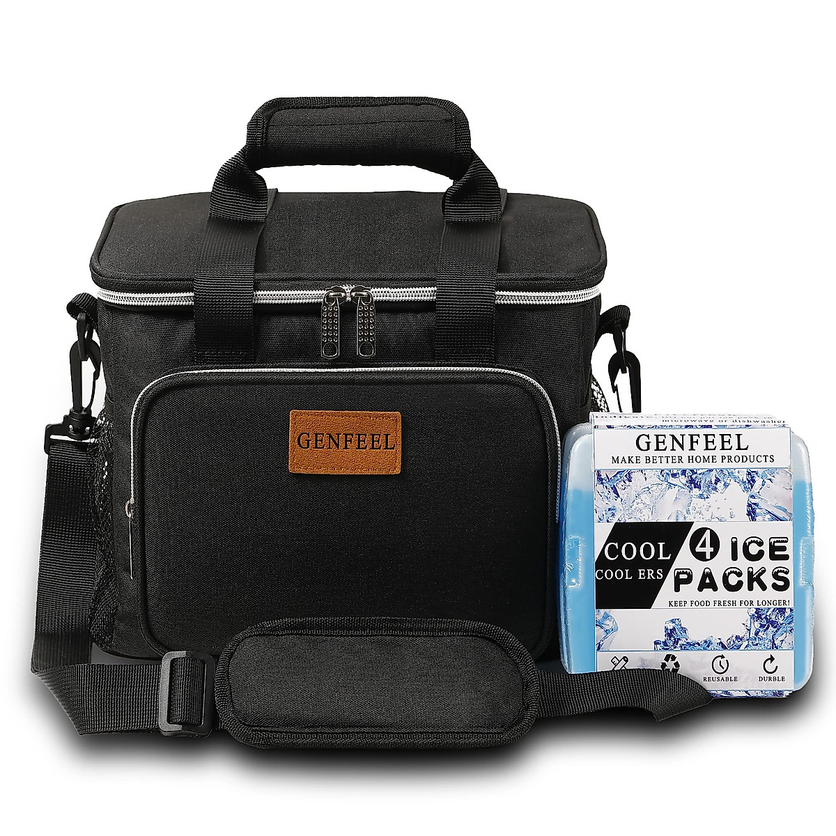 GENFEEL Insulated Lunch Bags Men/Women With 4 IcePacks,Men Lunch Bag With Ice Pack,Built In Ice Pack Men Lunch Bog With Adjustable Shoulder Strap, Men Lunch Bags for Office School Work Camping