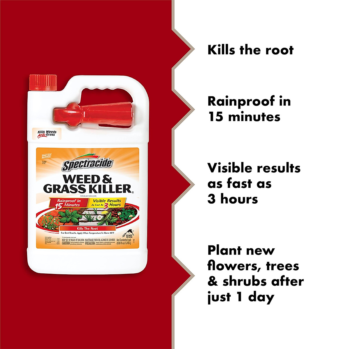 Spectracide Weed & Grass Killer, Use On Driveways, Walkways and Around Trees and Flower Beds, 1 Gallon (RTU Spray)