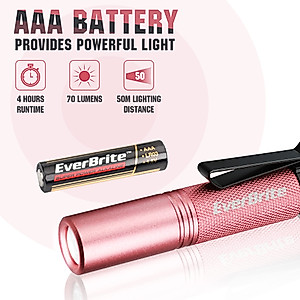 EverBrite LED Pocket Pen Light Flashlight, 2-Pack Small Mini Penlight with High Lumens and 3 Modes, AAA Battery Included, Compact Flashlights for Inspection, Repairing and Outdoor, Pink