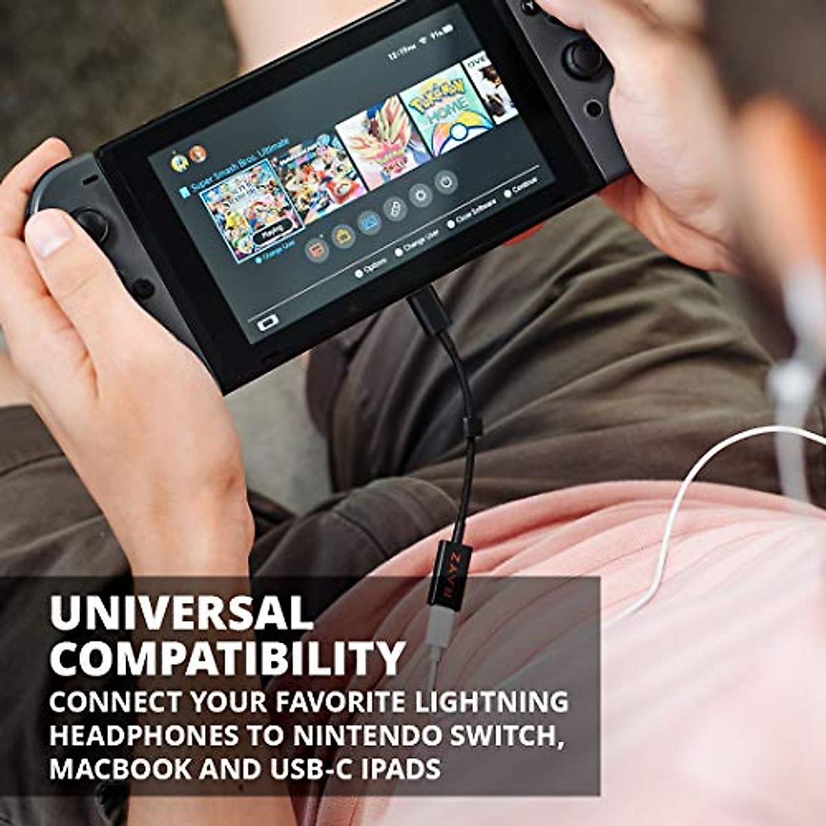 RAYZ Lightning to USB-C Audio Adapter | Connect Lightning Headphones Earphones to Any USBC Device –– Lossless Audio, Universal Compatibility, Latch for Storage (Black)