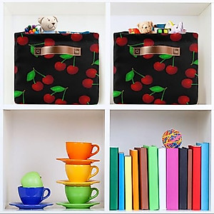 Cherry Black Storage Basket Bins Decorative Toy Organizer Bins Laundry Hamper Baskets with Handles for Bedroom Office Clothes Pet Nursery Living Room,1 pcs
