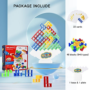 DEWEL 48Pcs Stacking Blocks Game, Board Stacking High Balance Challenge Game for Adults, Kids, Family Games, Parties, Travel