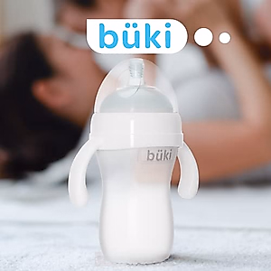 Buki Premium Silicone Baby Bottles Newborn Babies Anti Colic Slow Flow Water Milk Feeding, Breast-Like Nipple, Reduces Air Bubbles, BPA-Free Biberones Anticolicos para Bebes 0-6 for Girl Boy Toddler