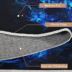 Generic Machine Washable Area Rug Non-Shedding & Easy Care Horror Theme, Skull, Blue Flames Rugs for Living Room, Dining, Kitchen, Office, Entryway, Bedroom, Hardwood Floor Decor 3ft x 5ft